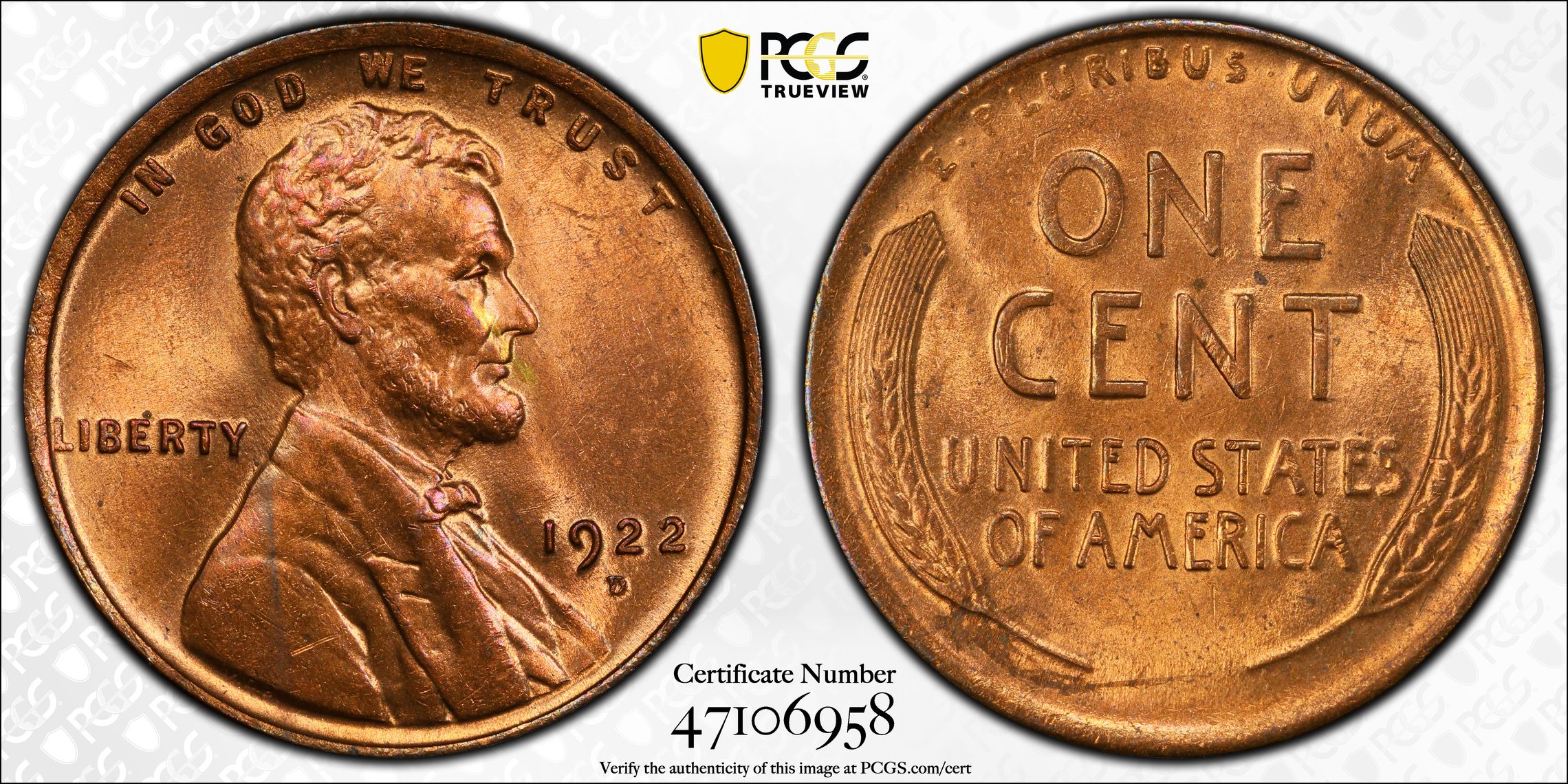 Collectors Corner - 1922-D 1C MS64RD PCGS - #64082709