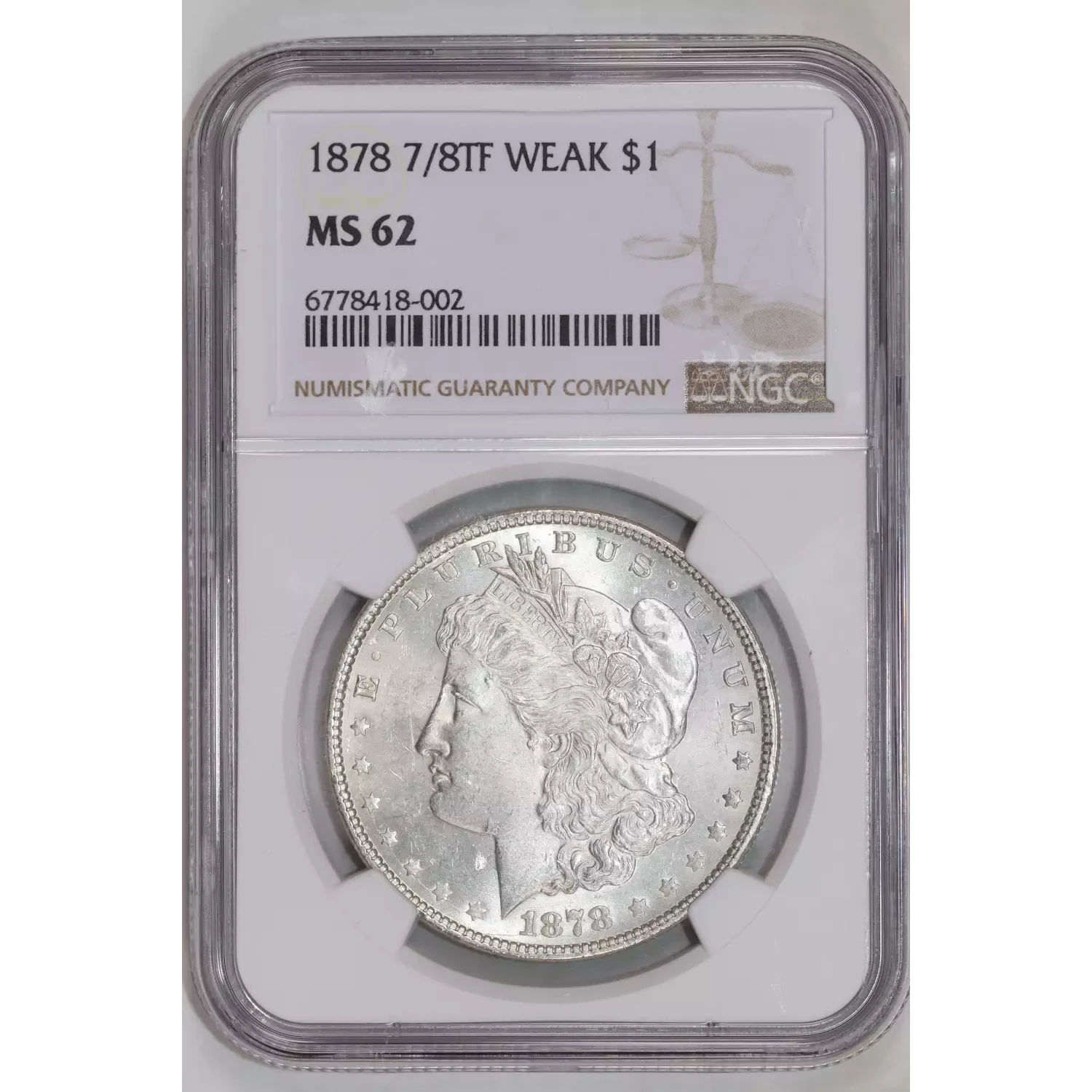 1878 Morgan Silver Dollar NGC MS-62 7/8TF - Coin Superstore LLC