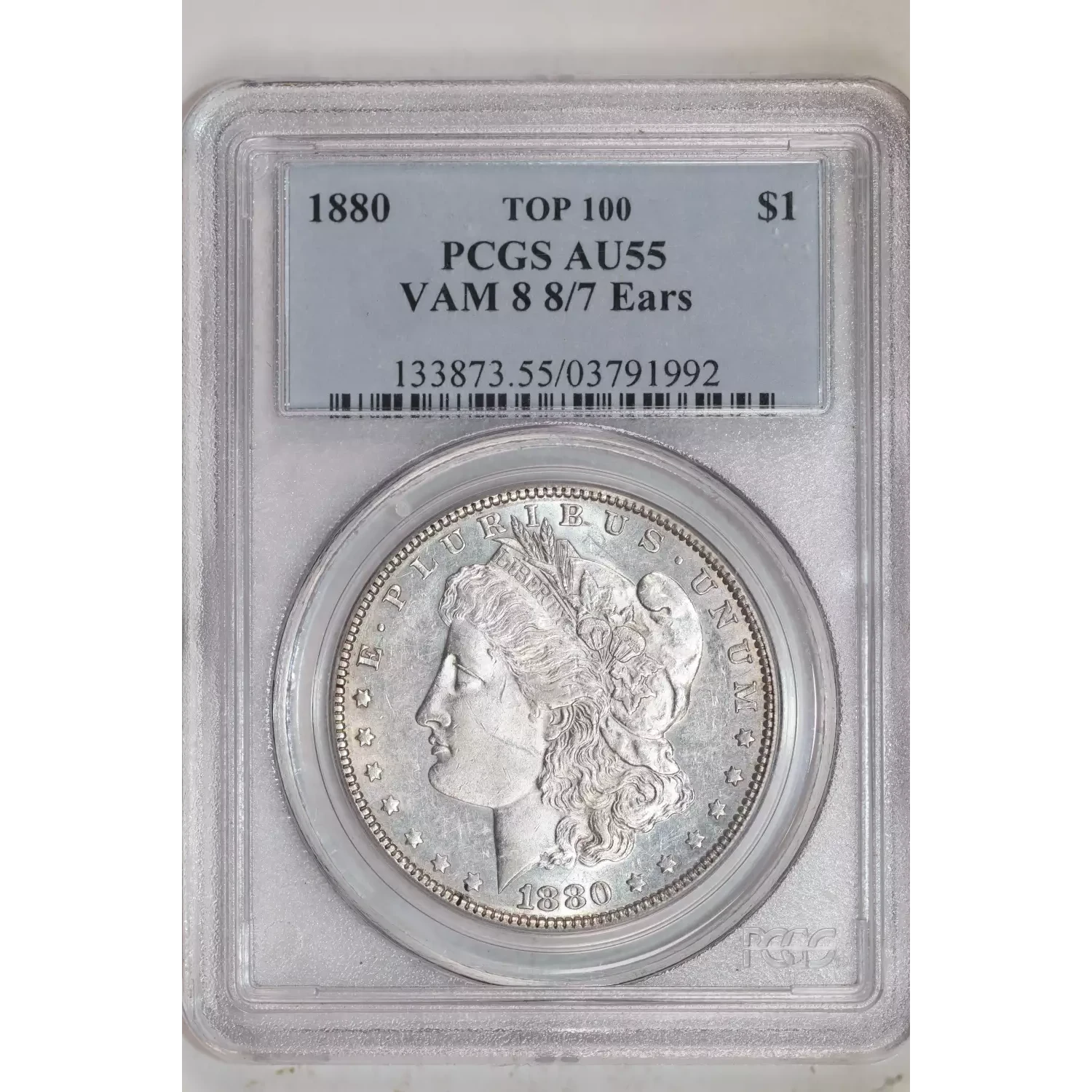 1880 Morgan Silver Dollar PCGS AU-55 8/7 Overdate VAM 8 - Coin Superstore LLC